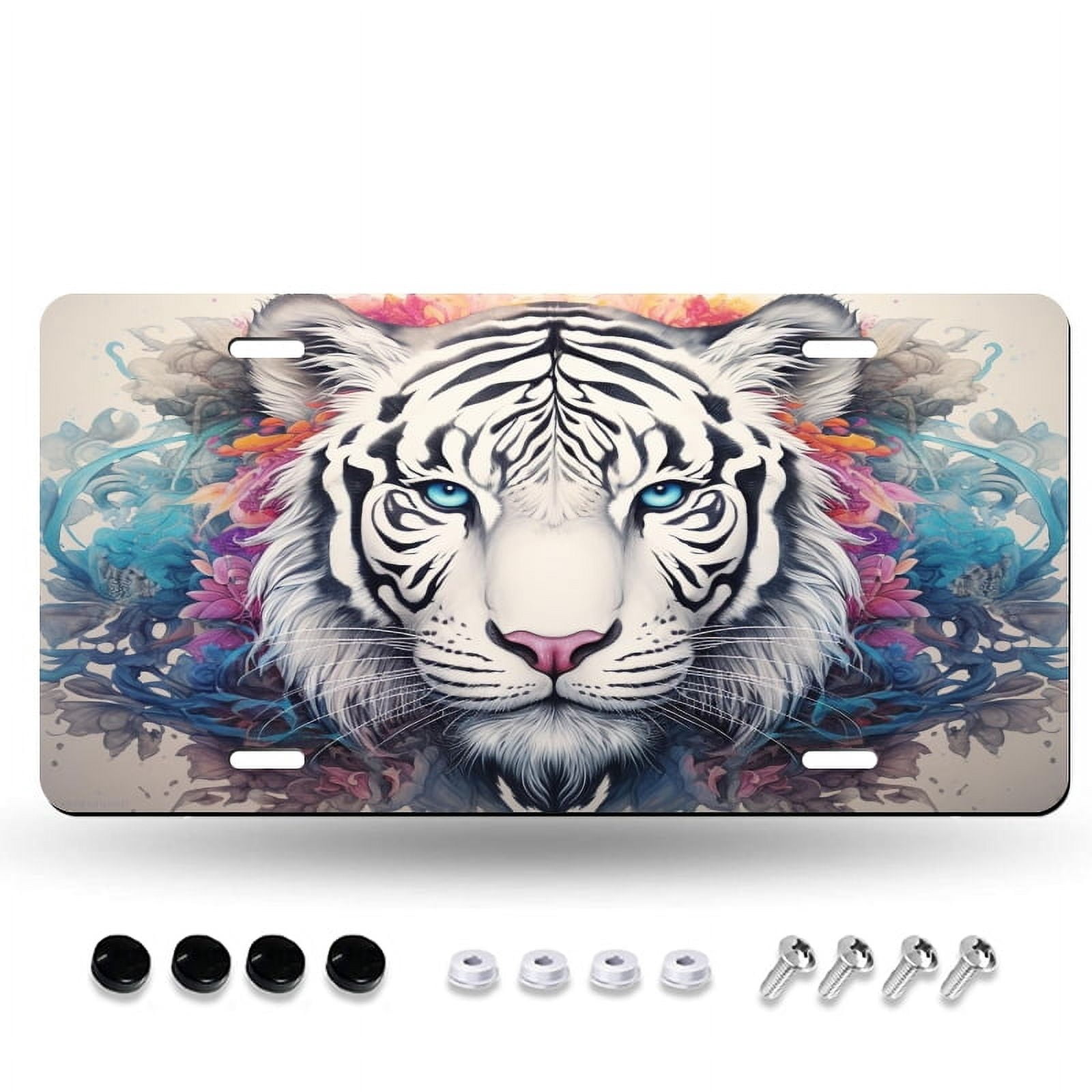White Tiger with Blue Eyes Front License Plate, Decorative Novelty ...