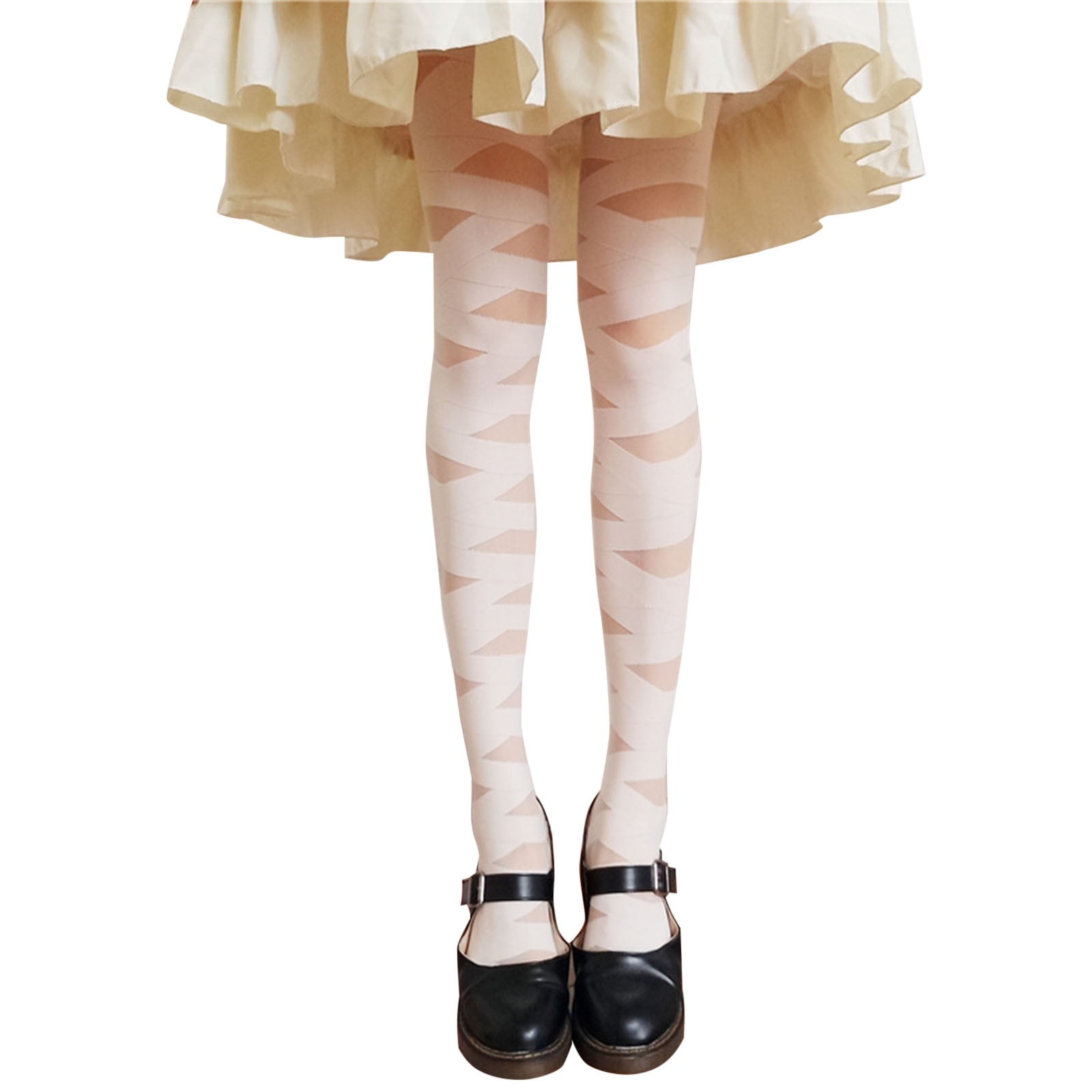 White Tights Women's Ties Bandage Hollow Semi Transparent Stockings ...