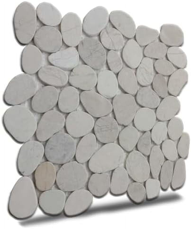 White Timor Sliced Pebble Mosaic, Tumbled Stone Backsplash Tiles for Kitchen Walls, Shower and ...