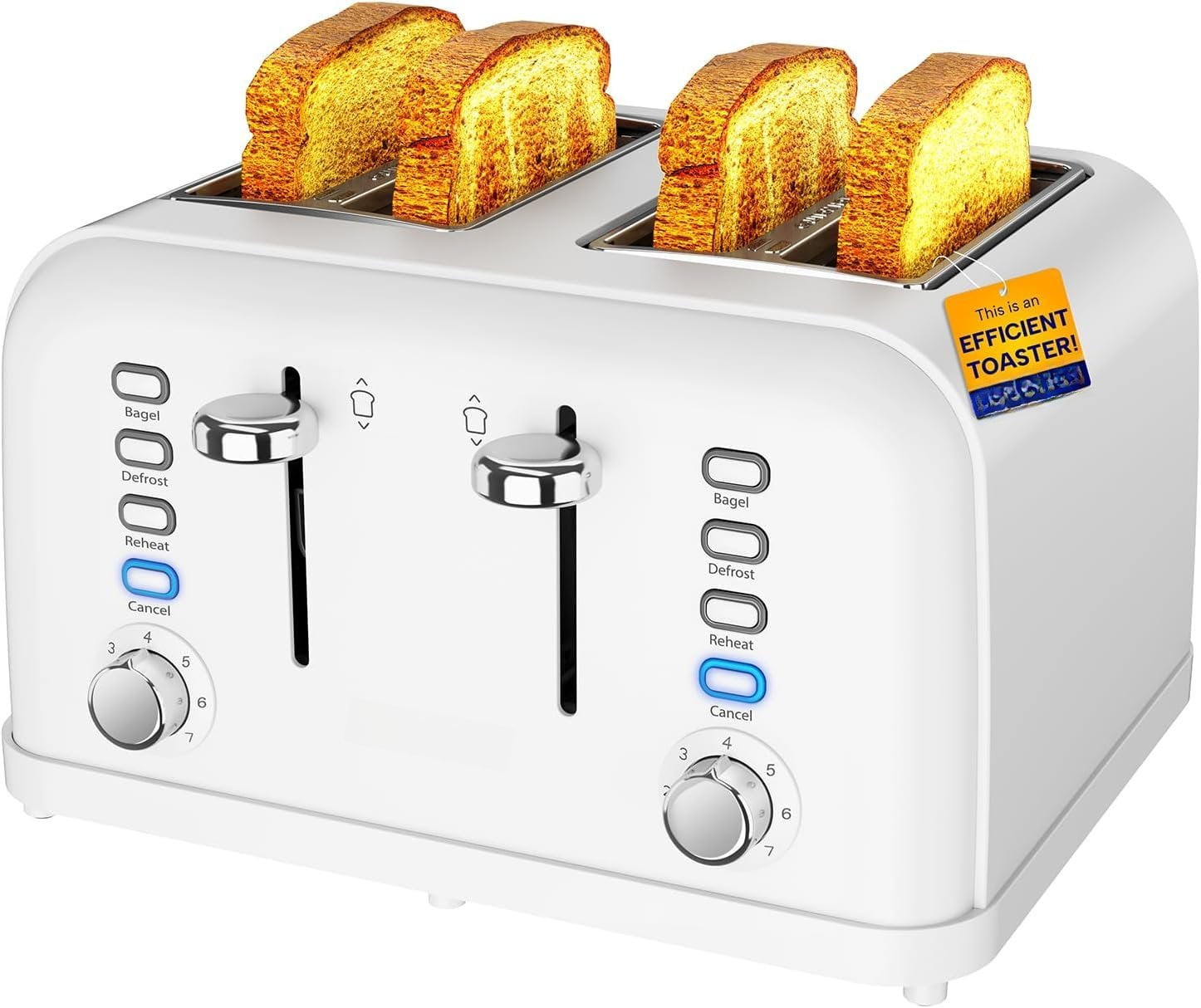 White Toaster 4 Slice, Dual Independent Controls, Extra Wide Slot ...