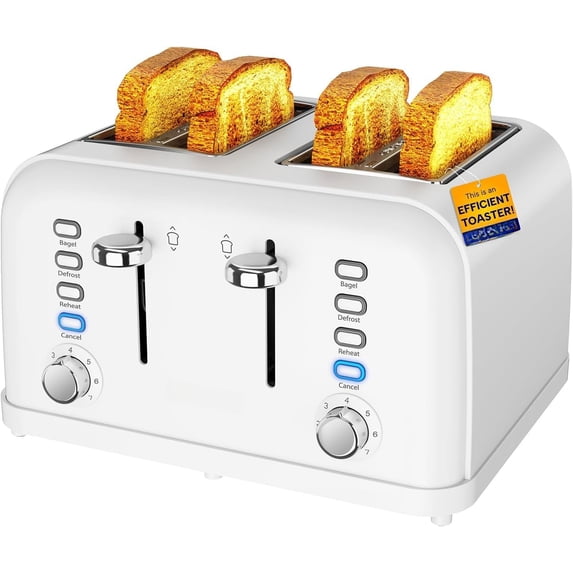 White Toaster 4 Slice, Dual Independent Controls, Extra Wide Slot ...