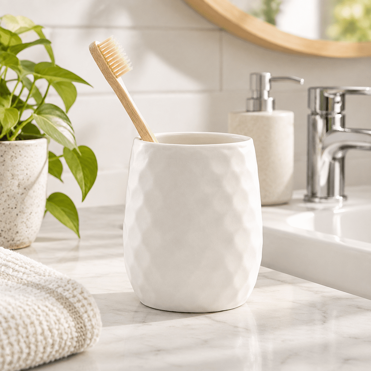 White Toothbrush Holder For Bathrooms - 1 Cups Ceramic Cup Bathroom ...
