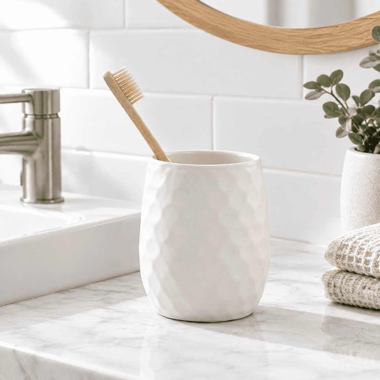 White Toothbrush Holder For Bathrooms - 1 Cups Ceramic Cup Bathroom ...