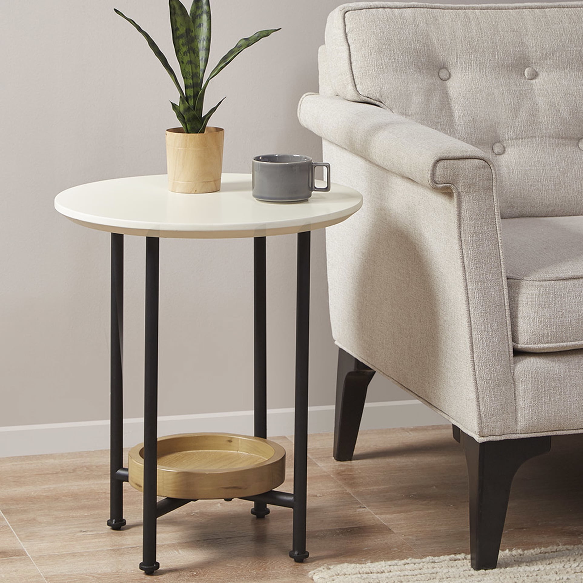White Top And Natural Shelf Oval End Table, Metal Base, Beautify Your ...