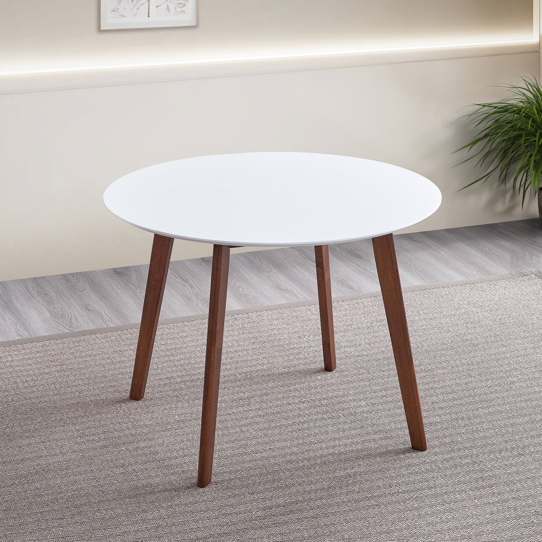 White Top Solid Wood Based Dining Table With Mid-century Modern ...