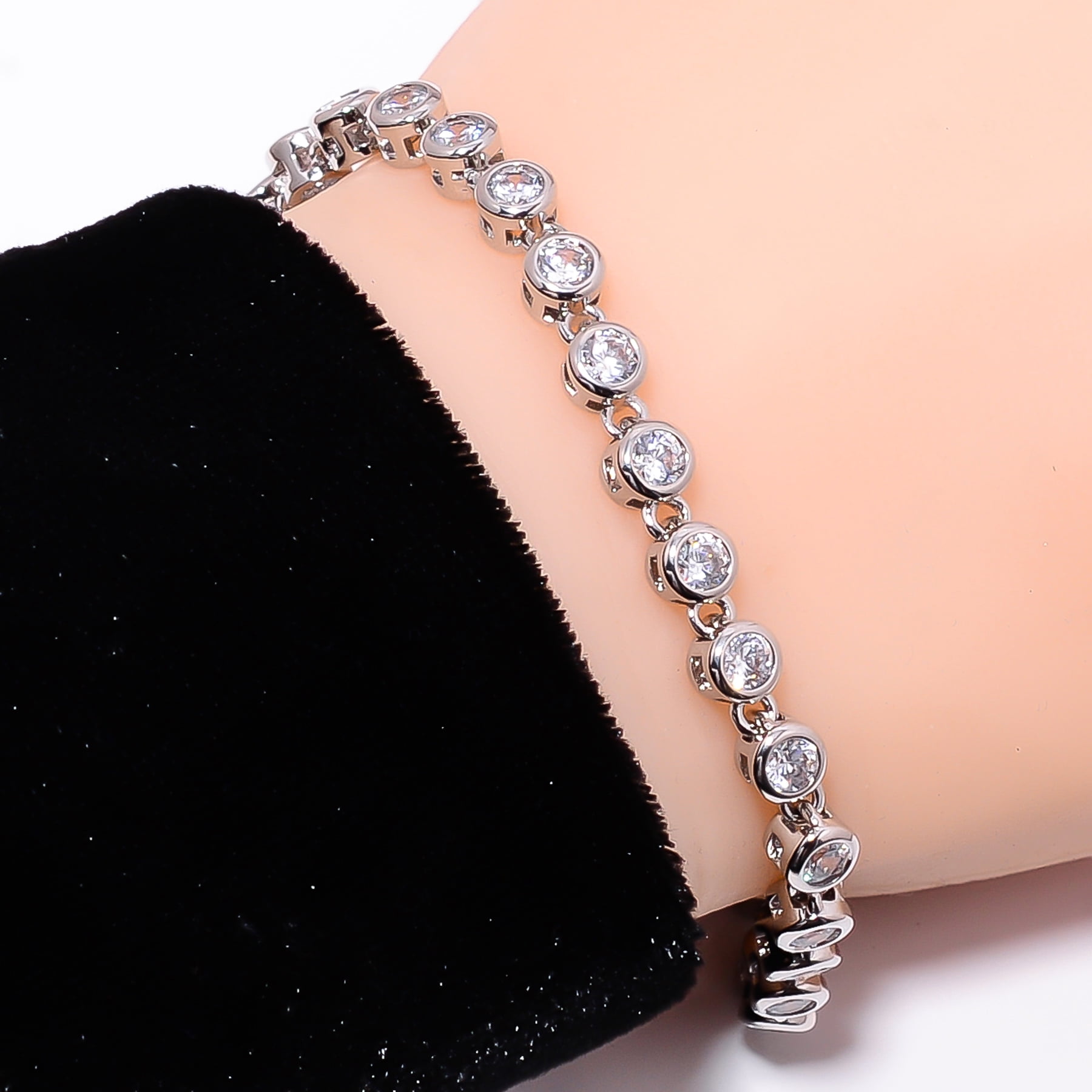 White Topaz 925 Sterling Silver Adjustable Tennis Bracelet 7-8" B128327 ...