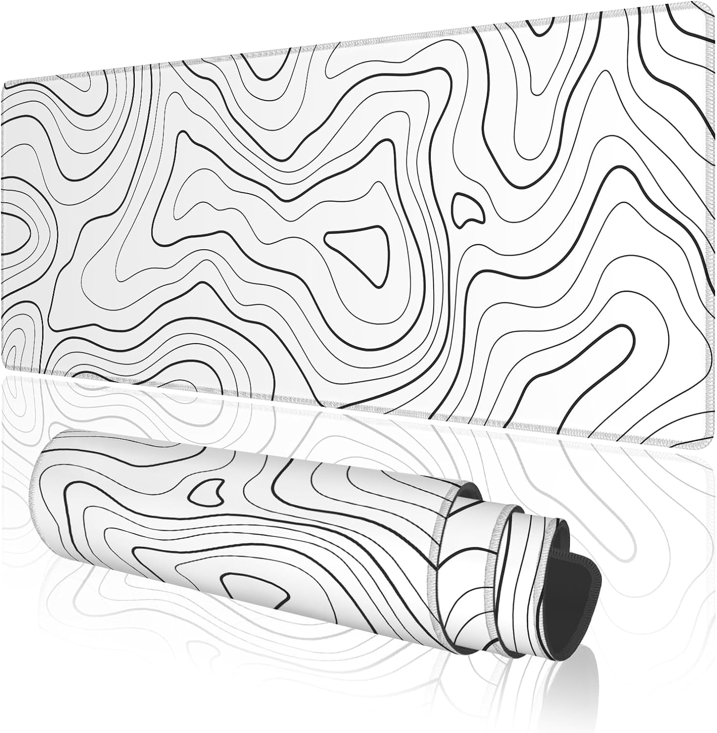 White Topographic Contour Large Gaming Mouse Pad with Anti-Slip Base ...