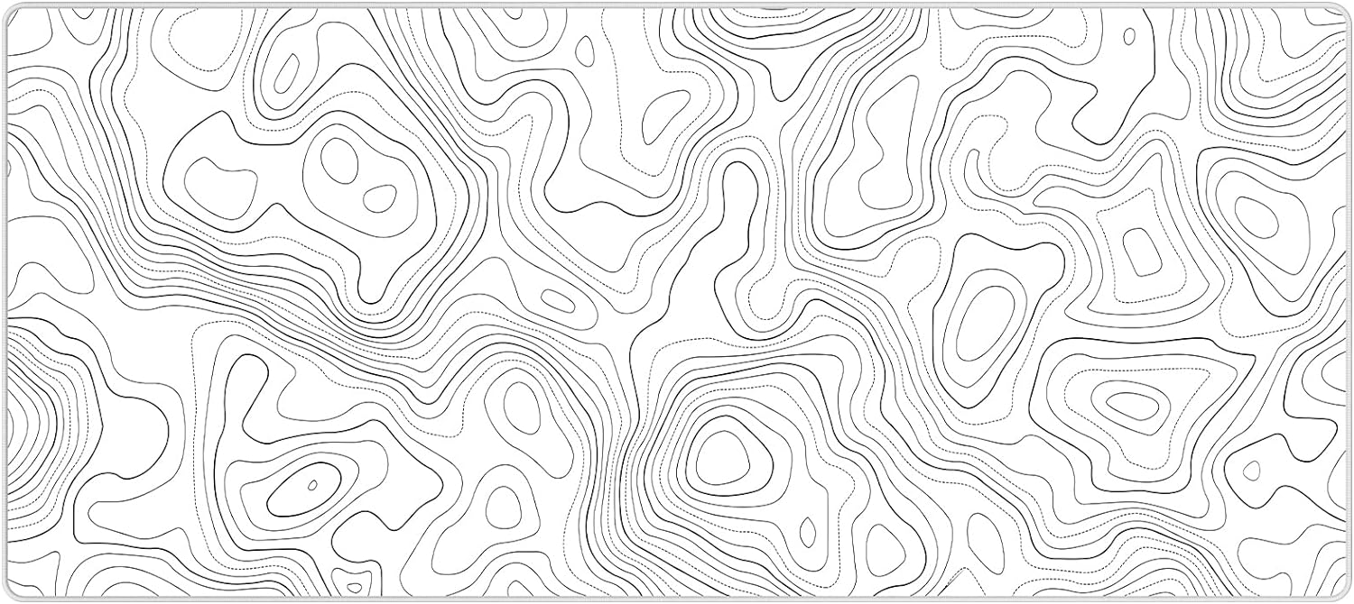 White Topographic Large Gaming Mouse Pad, XXL Mousepad, Big Mouse Mat ...