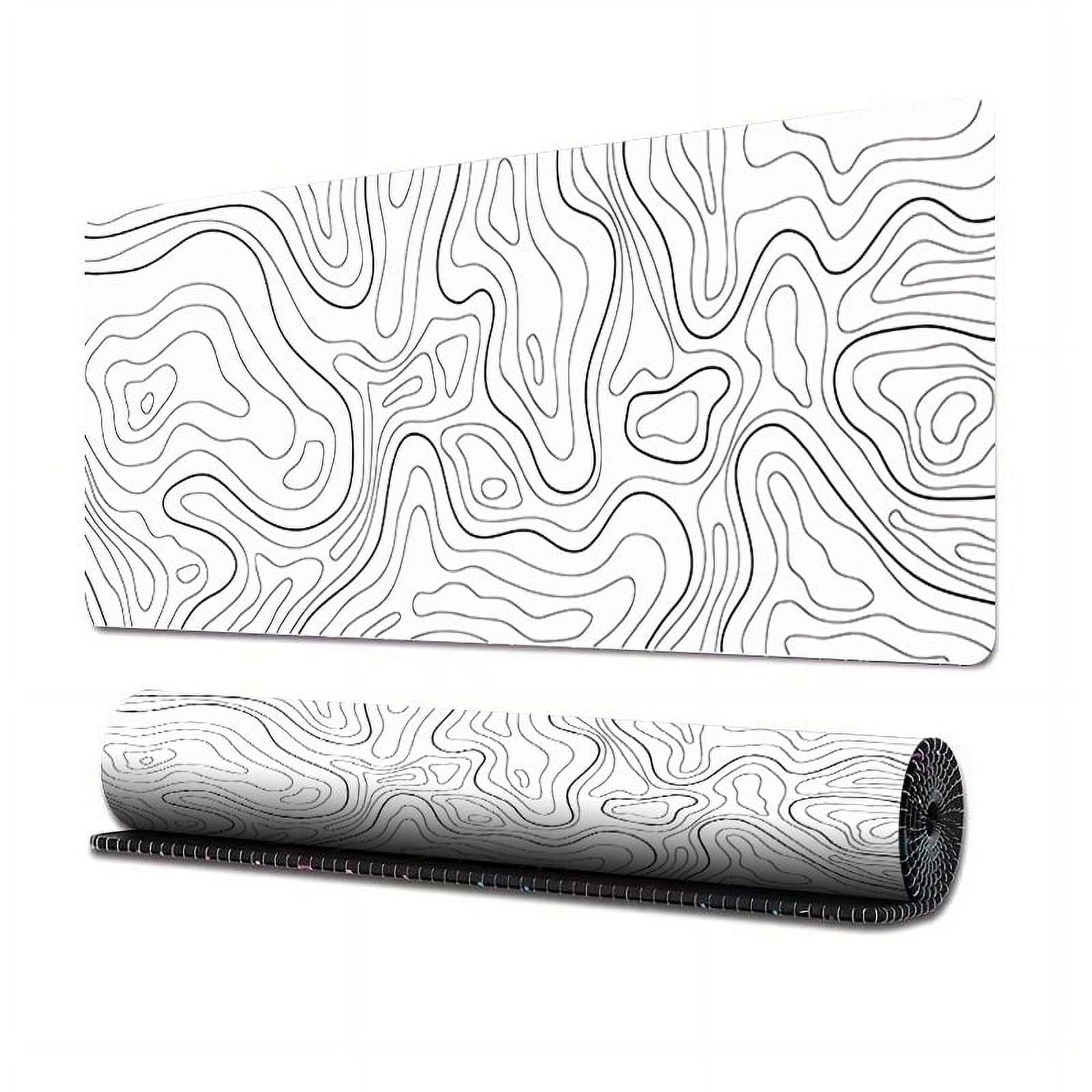 White Topographic Map Gaming Mouse Pad Large Mouse Pad with Non-Slip ...