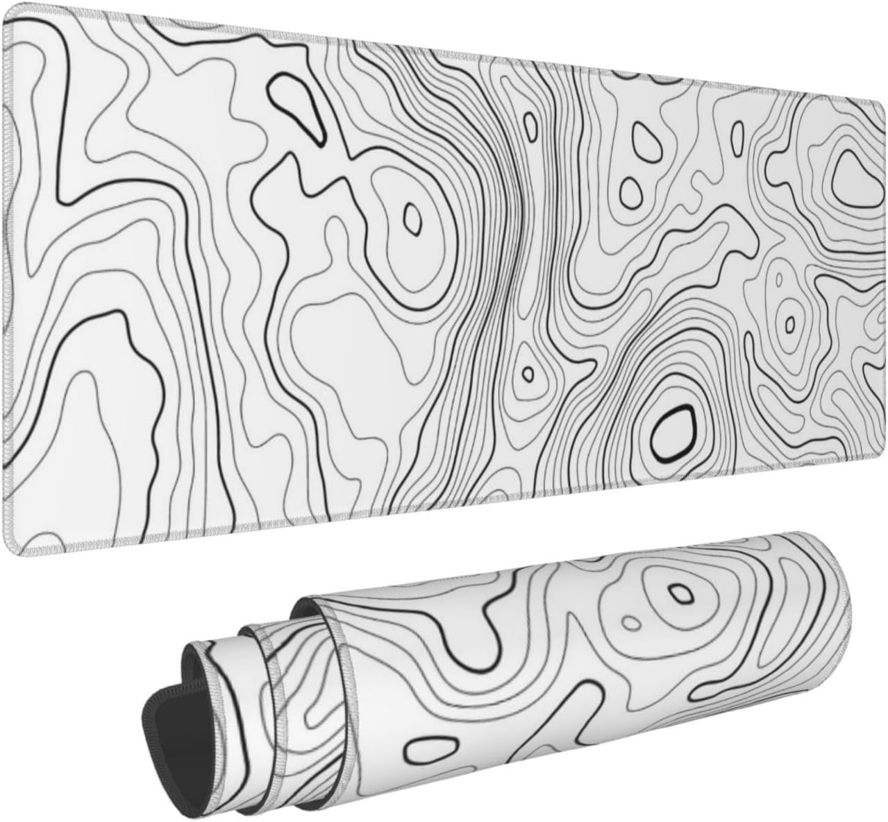 White Topographic Map Large Gaming Mouse Pad, Extended Big Keyboard ...