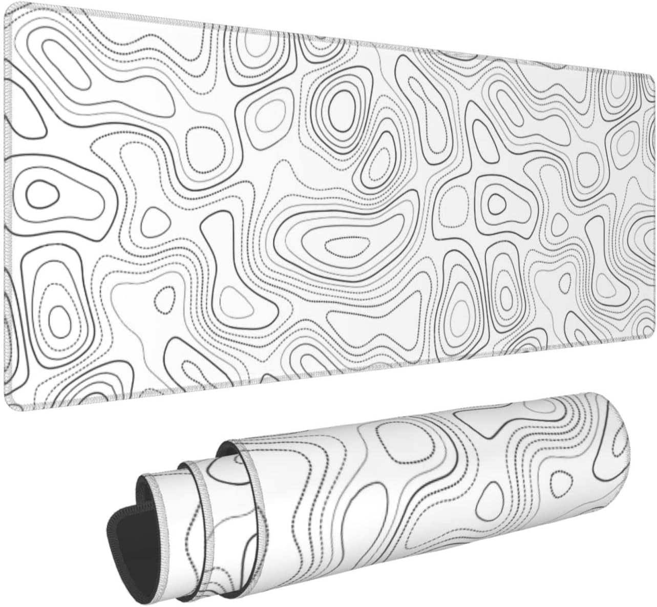 White Topographic Mouse Pad Large Gaming Desk Mat XL Long Non-Slip ...