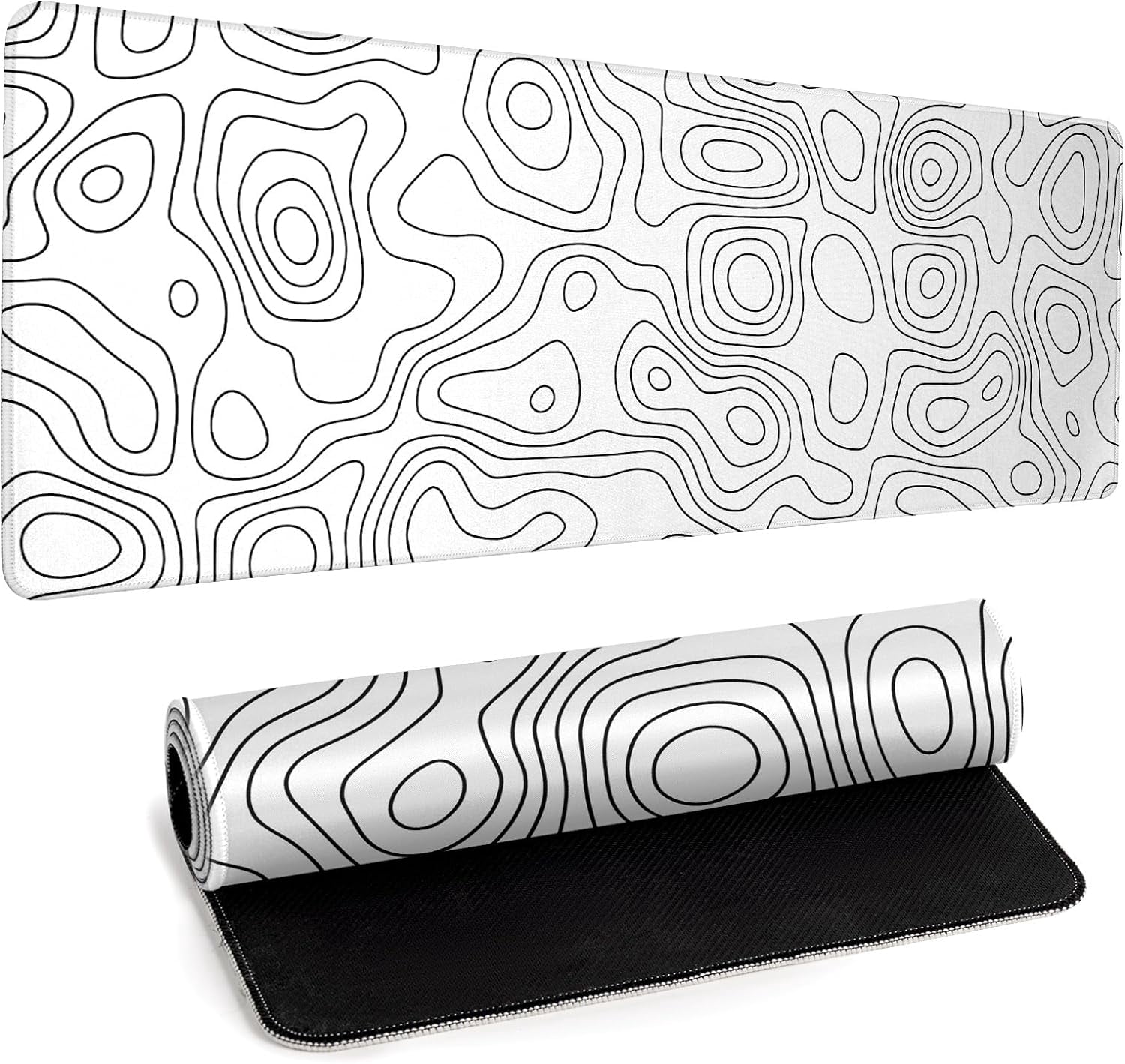 White Topography Contour Gaming Mouse Pad Large Anime Mousepad Extended ...