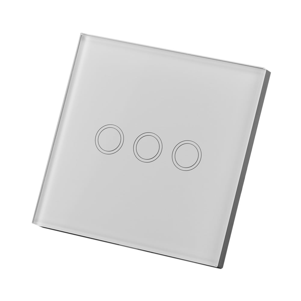 White, Touch Control, Tempered Glass Panel, Three Gang Wireless Smart ...