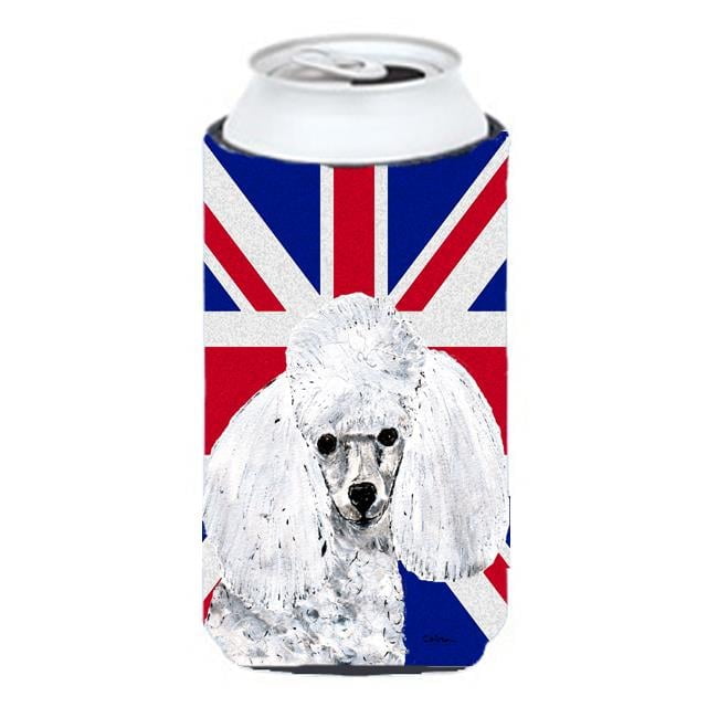 White Toy Poodle With English Union Jack British Flag Tall Boy bottle ...