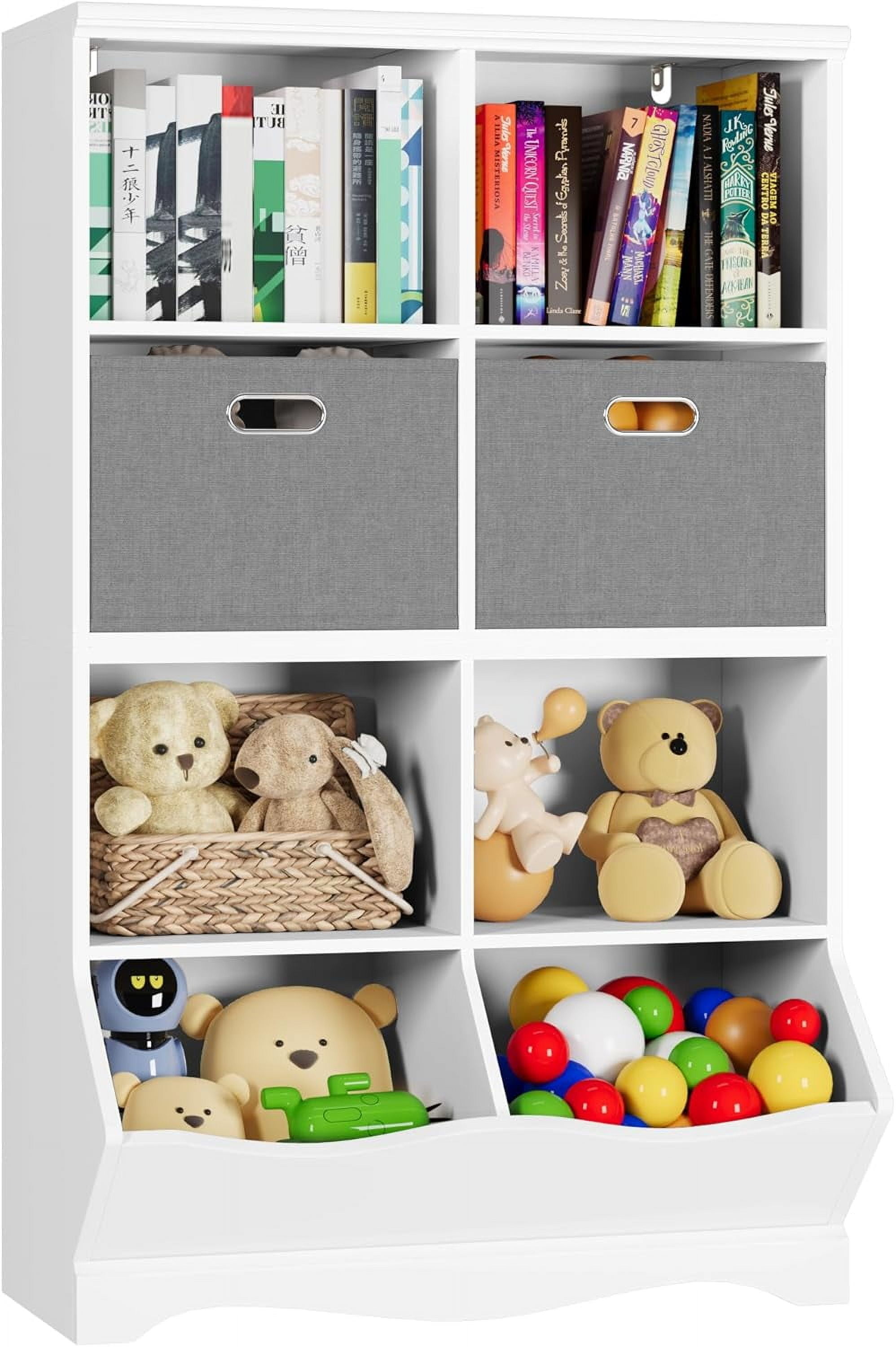 White Toy Storage Organizer, Children Bookcase and Bookshelf with 2 ...