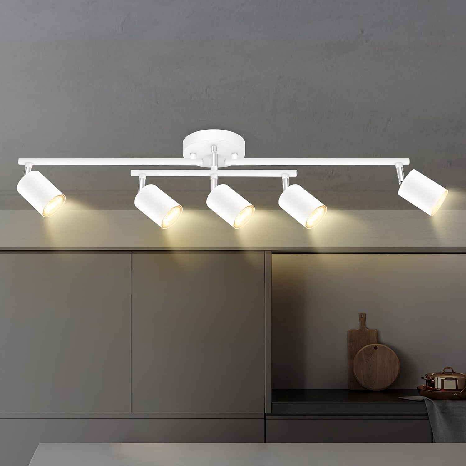 White Track Lighting Kitchen, 5 Way Modern Flexible Spot Ceiling Kit ...