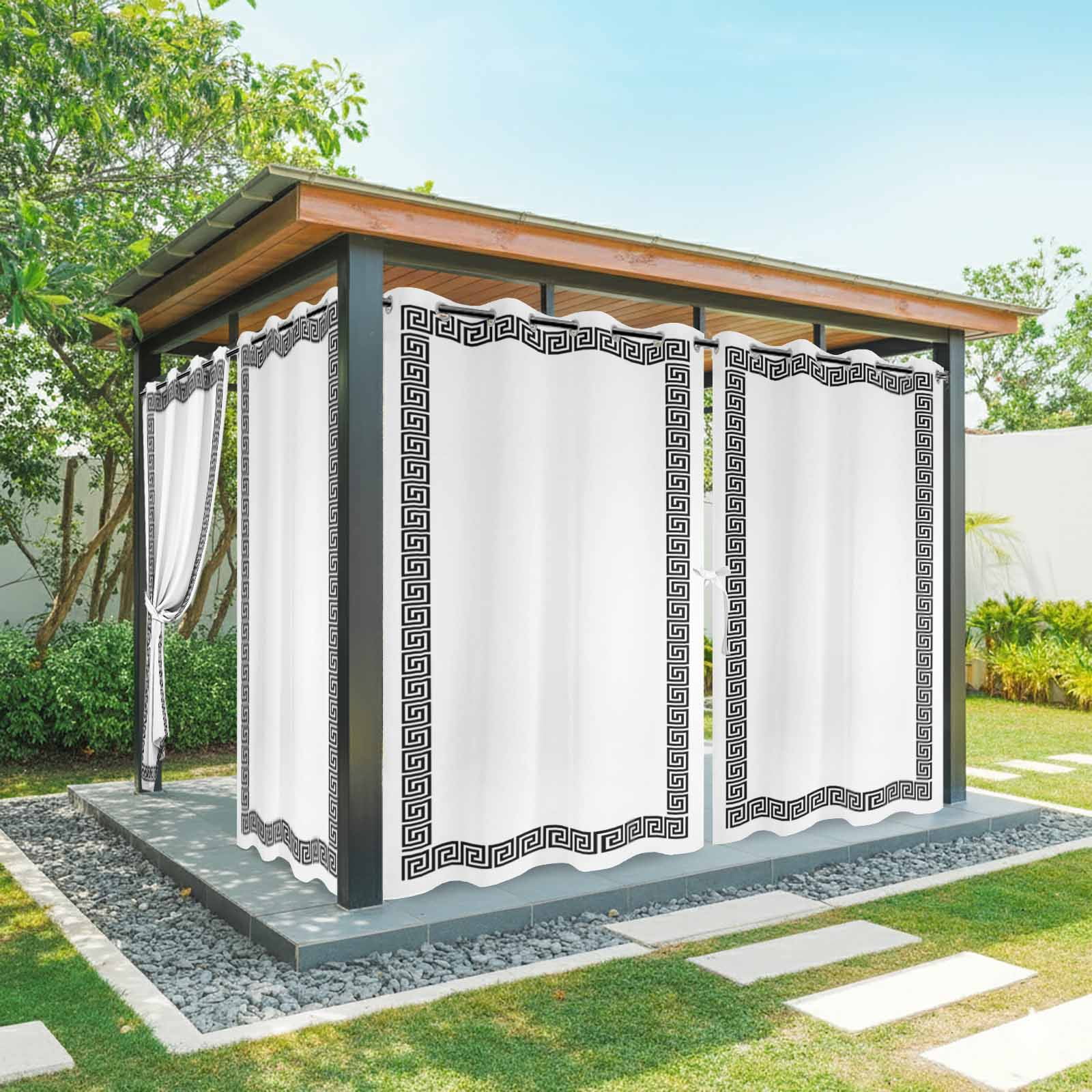 White Traditional Outdoor Curtains for Patio Waterproof, Greek Key ...