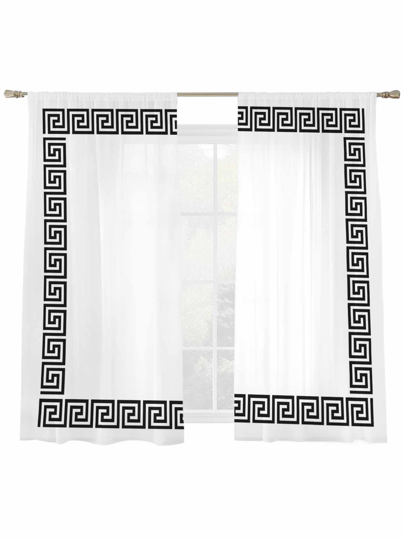White Traditional Sheer Curtains 72 Inches Long 2 Panels Greek Key ...