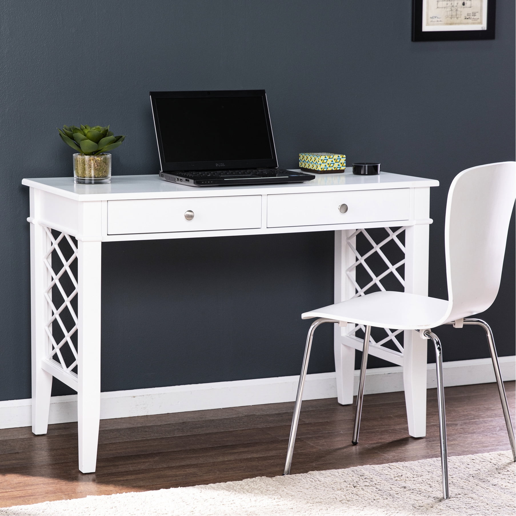 White Transitional Desk | Create a Comfortable Work Area | MDF Lattice ...