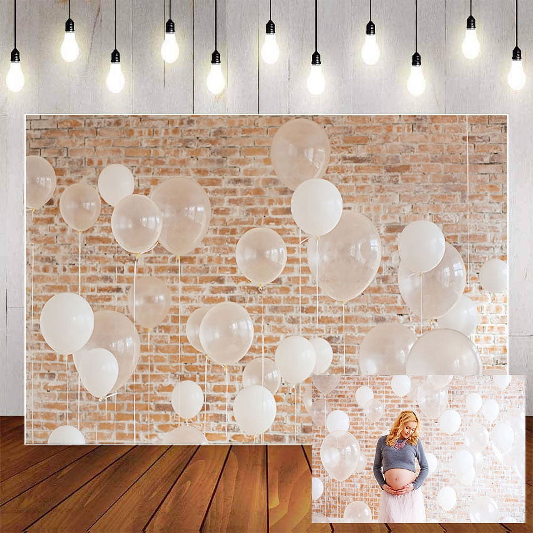White Transparent Balloons Vintage Brick Wall ration Backdrop Photoph ...