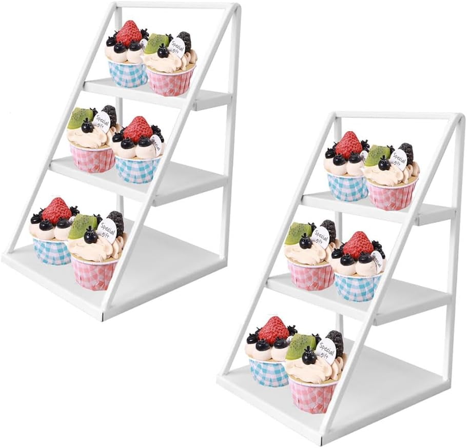 White Trapezoid Metal Cake Rack Dessert Candy Fruit Display Rack ...