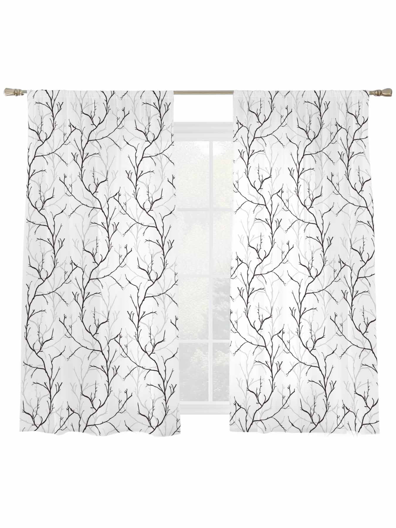 White Tree Branch Sheer Curtains 2 Panels Set Retro Classic Art White ...