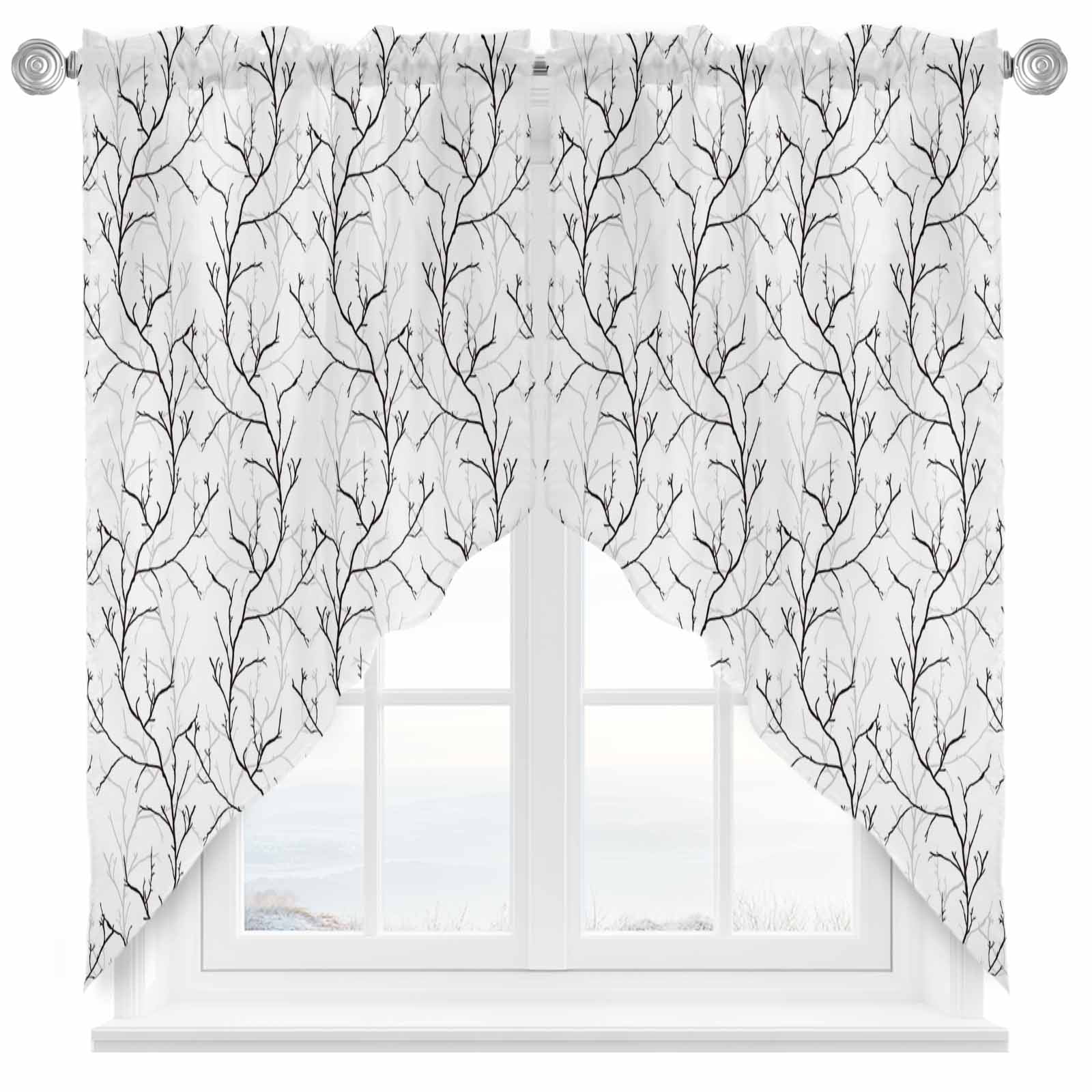 White Tree Branch Swag Kitchen Curtain Valances, Retro Classic Art ...
