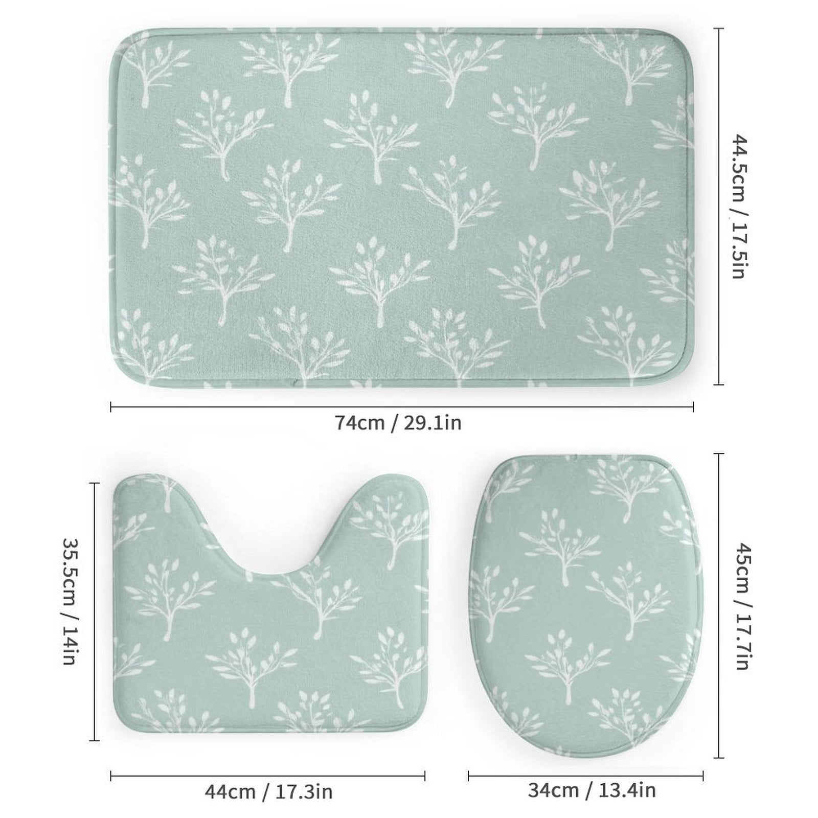 White Tree Silhouette Pattern Bathroom Mats Sets 3 Piece, Bath Mat ...