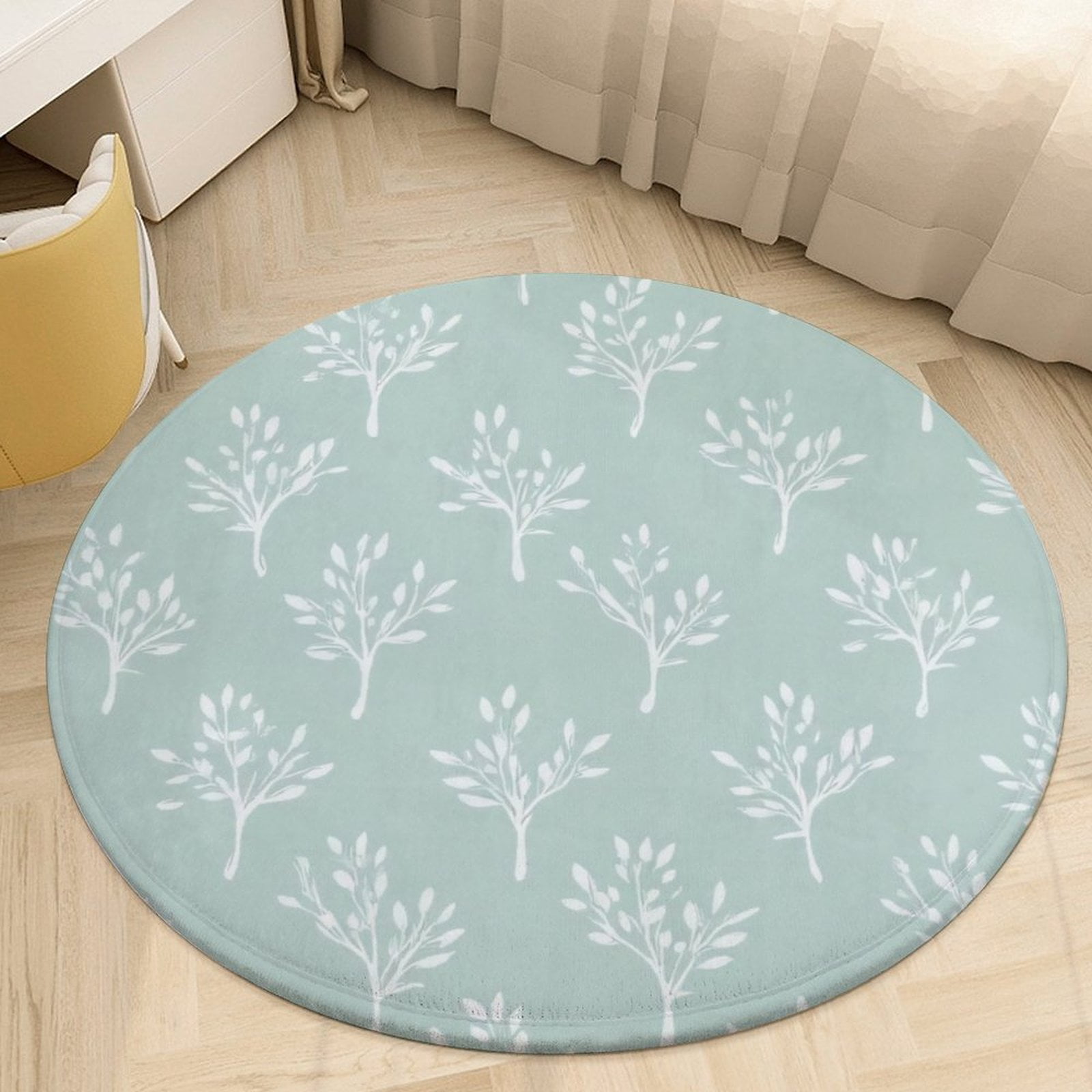 White Tree Silhouette Pattern Round Area Rugs for Bedroom Living Room ...