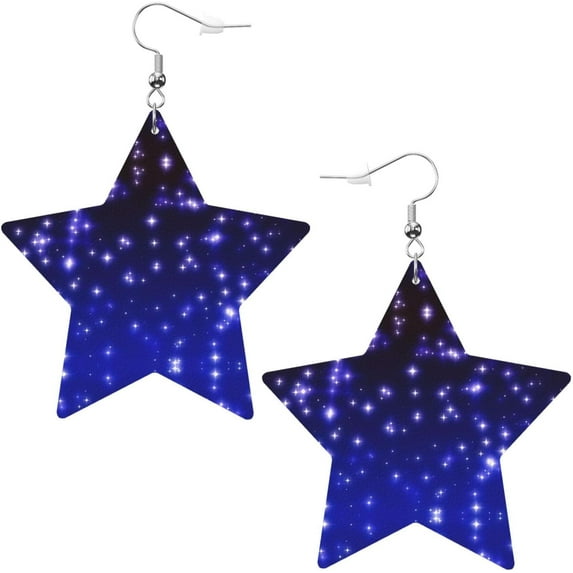 White Trendy Bright Stars Print Leather Star Earrings for Women ...