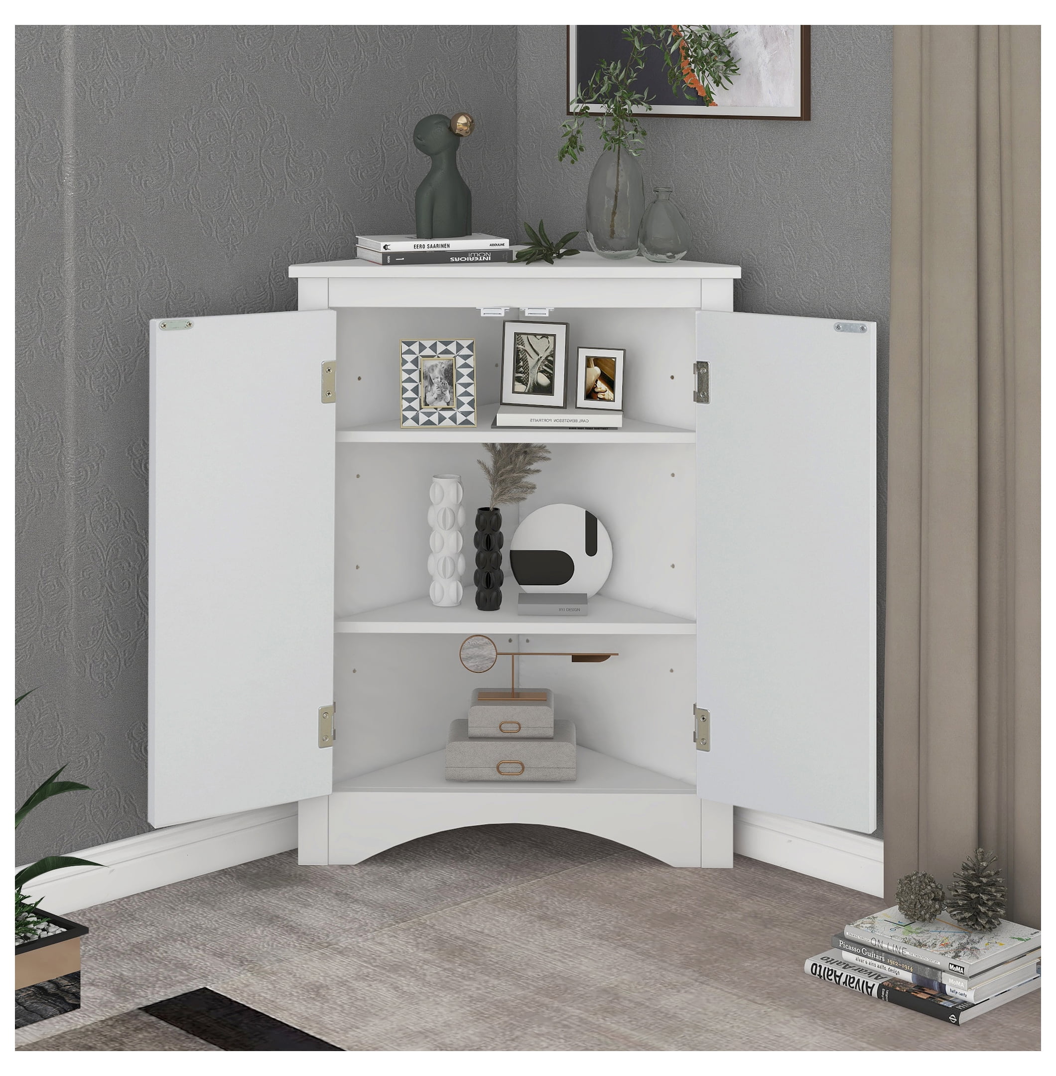 White Triangle Bathroom Storage Cabinet with Adjustable Shelves ...