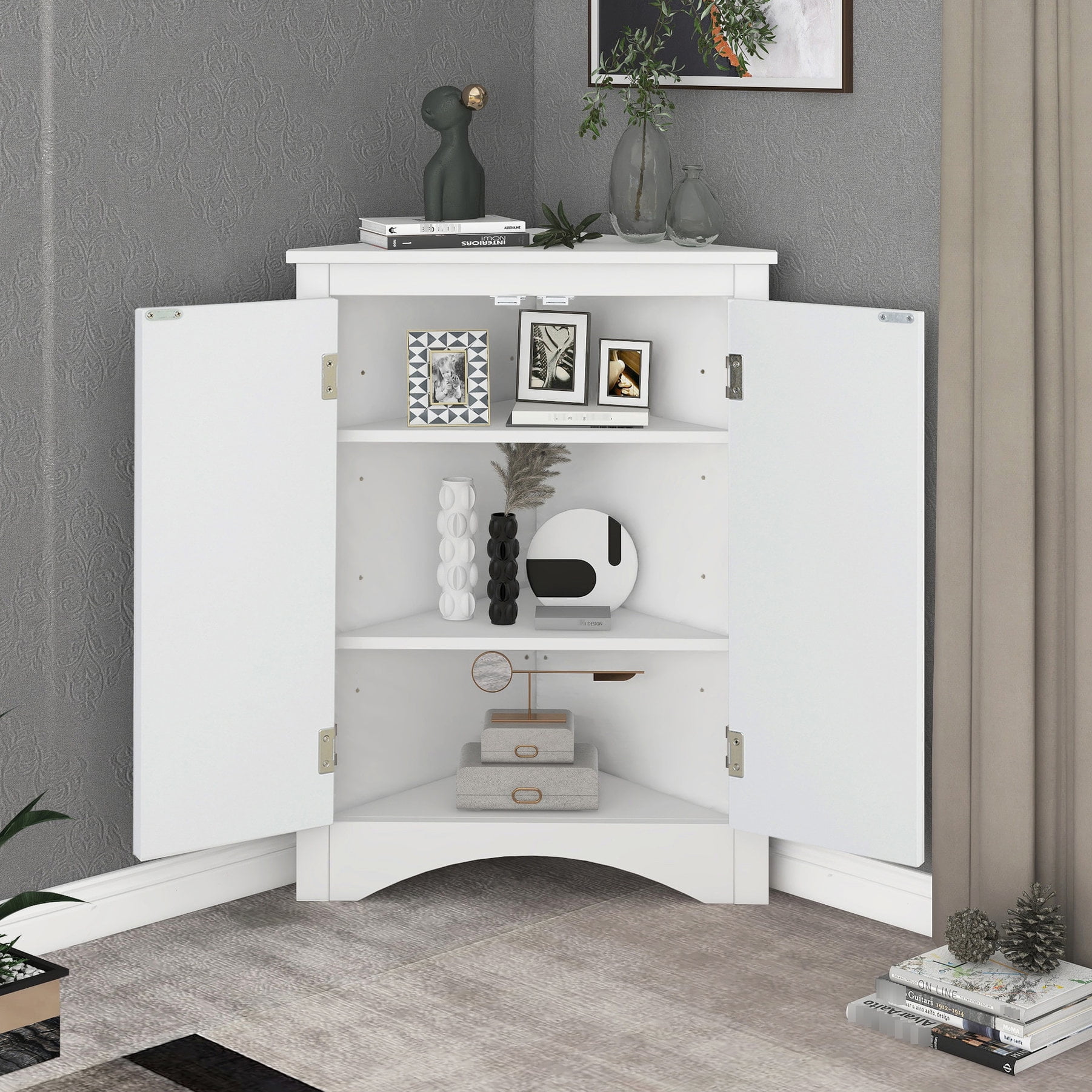 White Triangle Freestanding Cabinet - Shelves Adjustable for Various ...