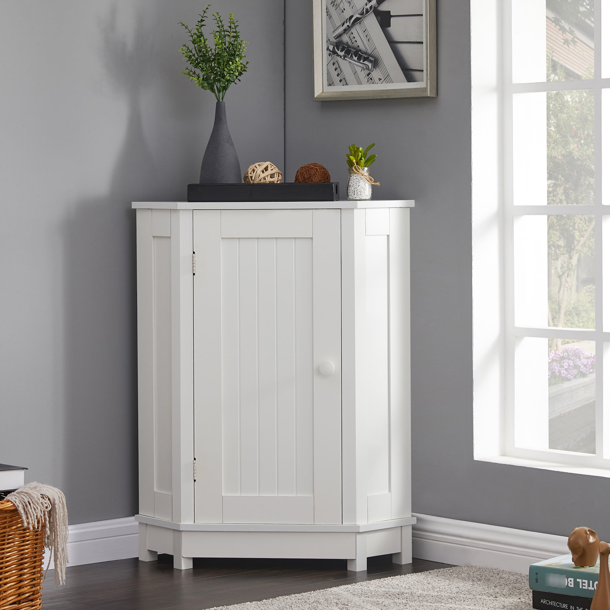 White Triangle Storage Cabinet Bathroom - , Adjustable Shelves ...