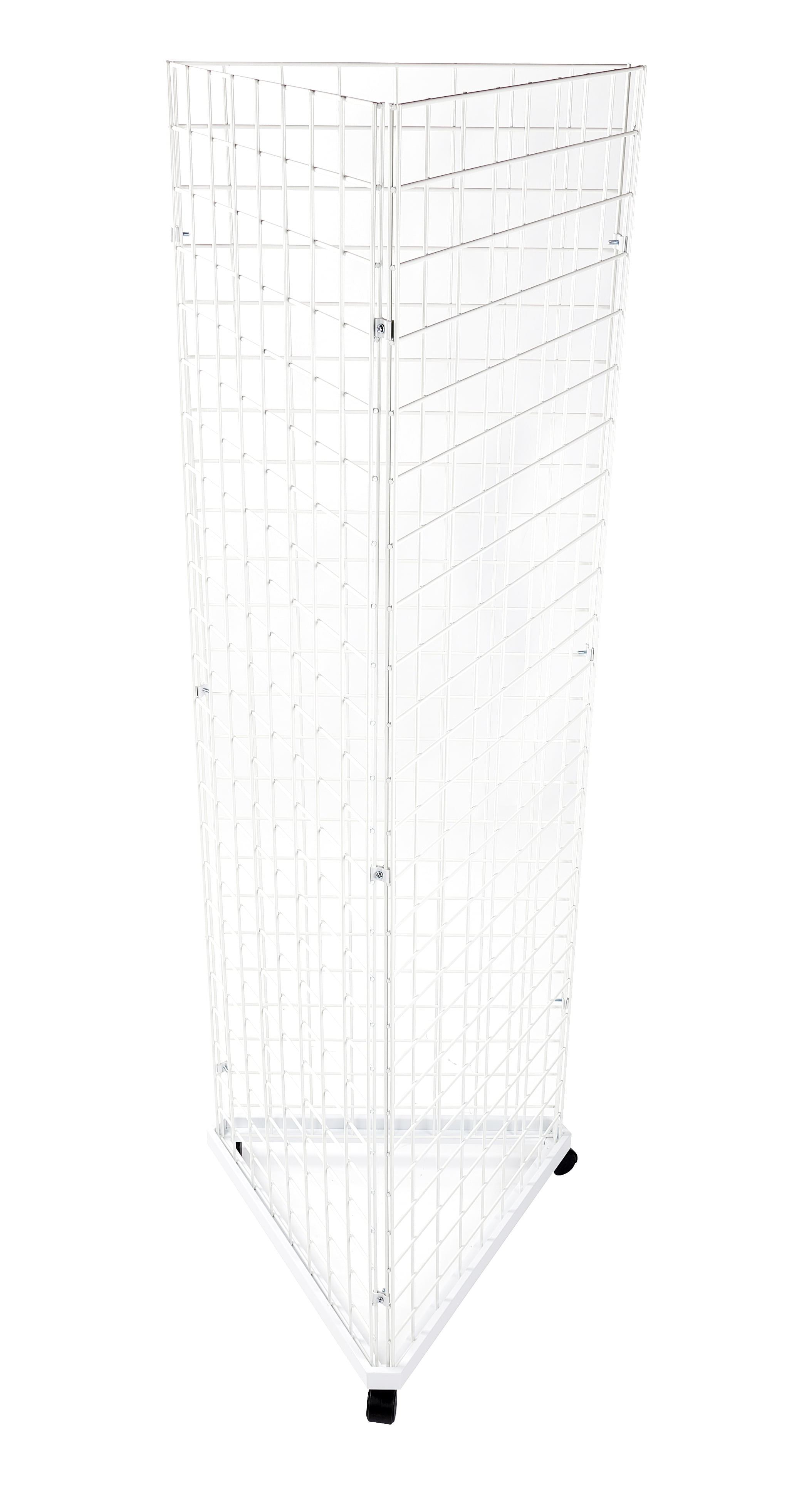White Triangle Wire Grid Tower with Base and Casters - Grid Wall Retail ...