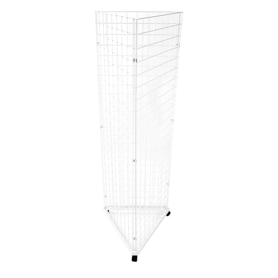 White Triangle Wire Grid Tower with Base and Casters - Grid Wall Retail ...