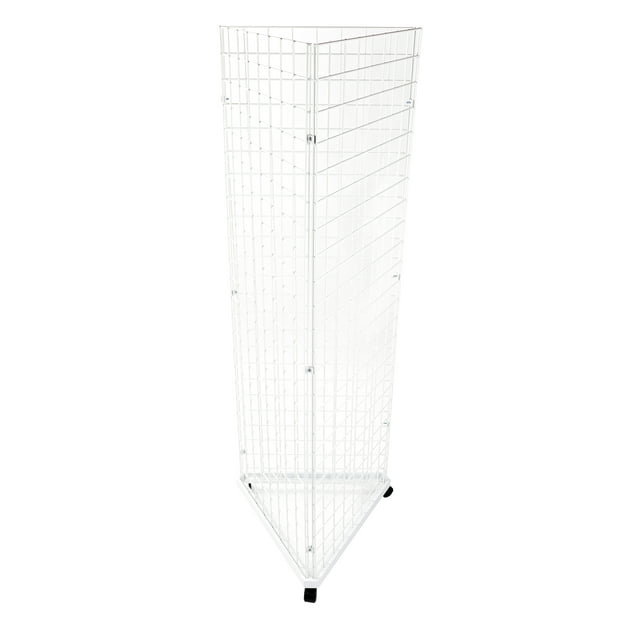 White Triangle Wire Grid Tower with Base and Casters - Grid Wall Retail ...