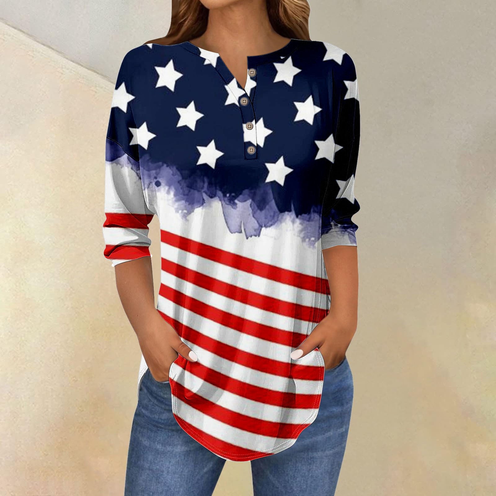 White Tshirts for Womens 4Th Of July Tops 3/4 Length Sleeve July 4Th ...