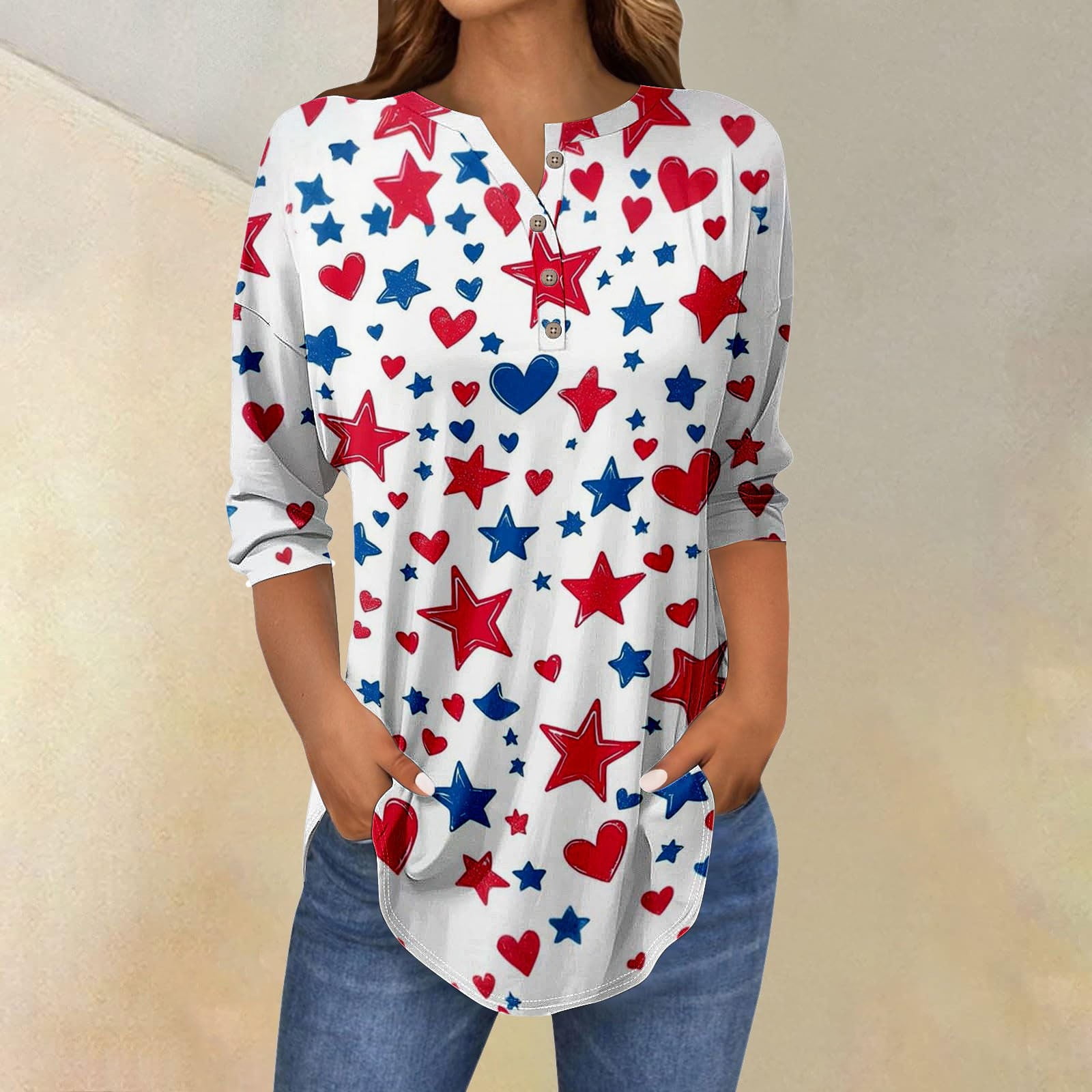 White Tshirts for Womens 4Th Of July Tops 3/4 Length Sleeve July 4Th ...