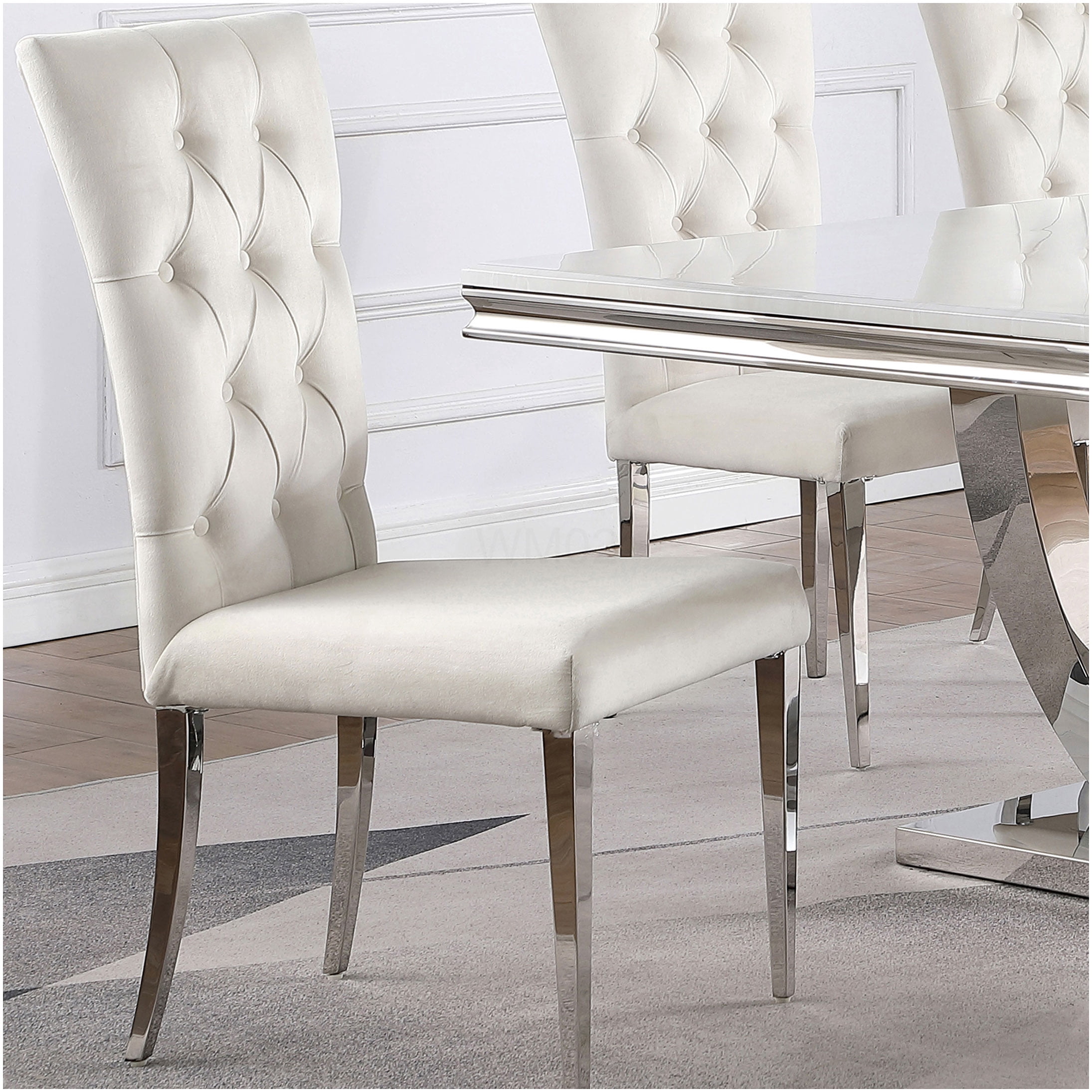 White Tufted Back Side Chairs, Set of 2 for Dining Room, Modern Armless ...