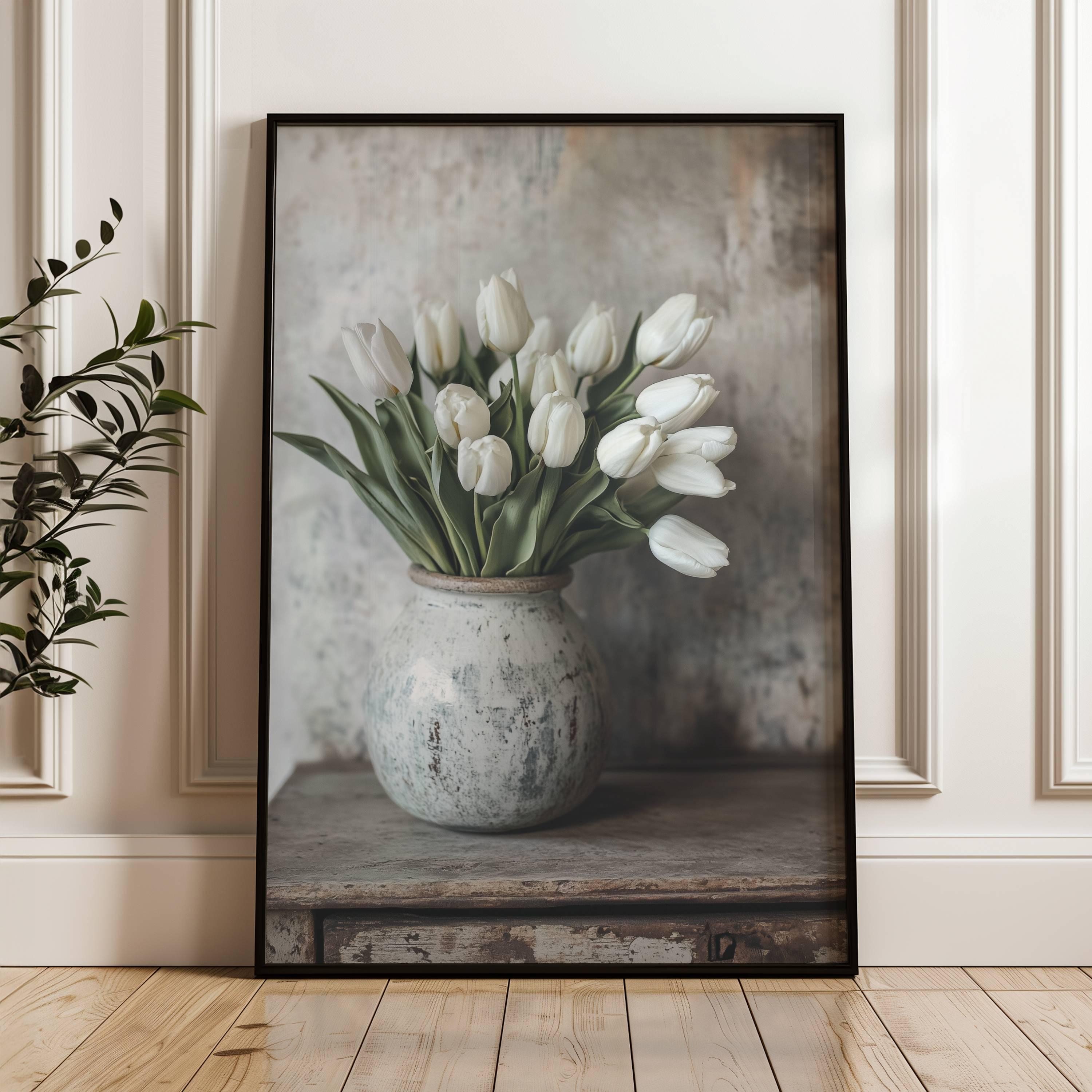 White Tulips Still Life | Flowers Wall Art | Muted And Neutral Art ...