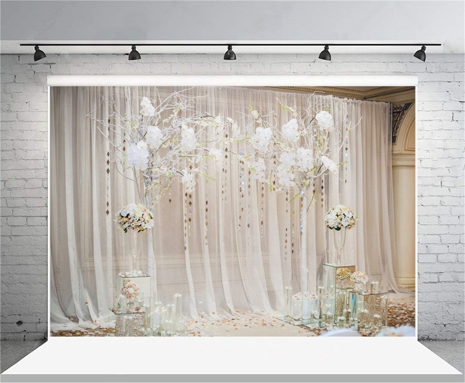 White Tulle Wedding Ceremony Backdrop Curtain with Flowers Engagement ...