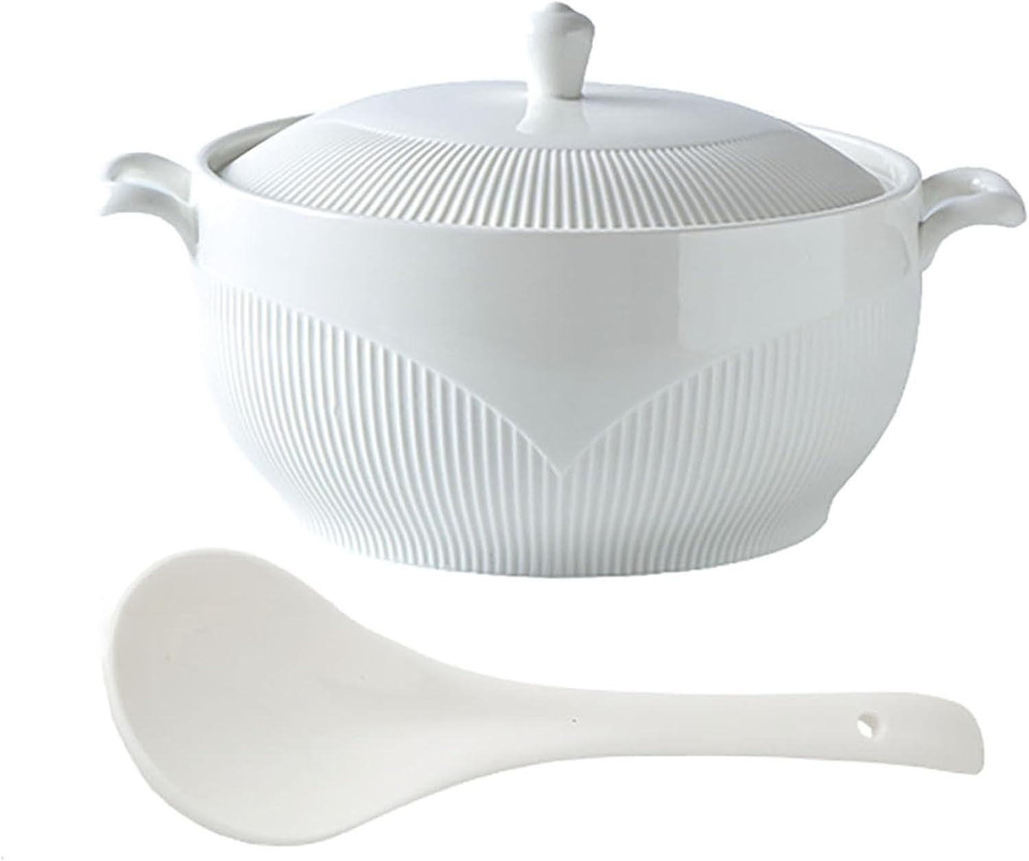 White Tureen with 2 Handles, Porcelain Soup Tureens with Lid and Spoon ...
