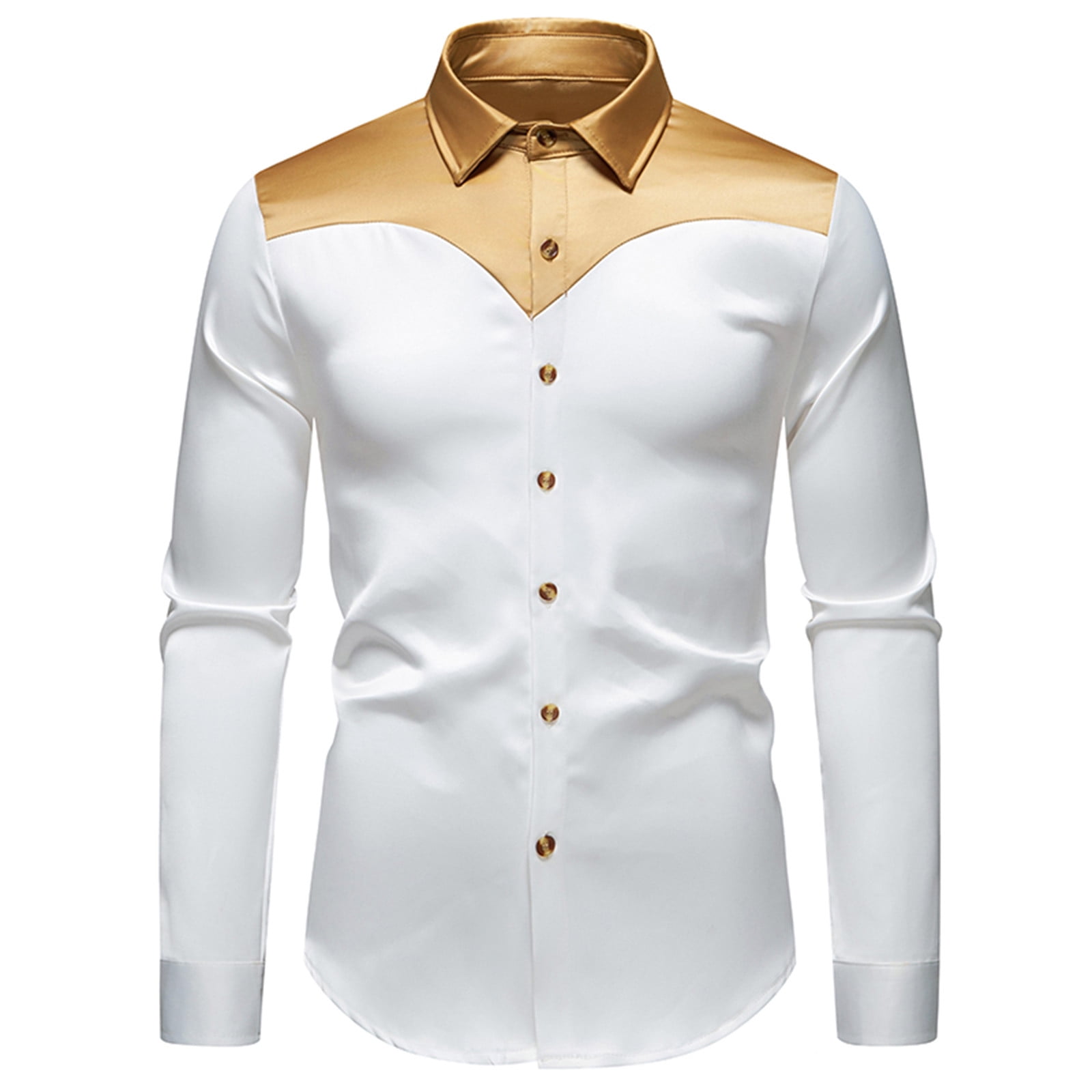 White Turtleneck Faux Satin Tshirts for Man Summer Fall Long Sleeve ...