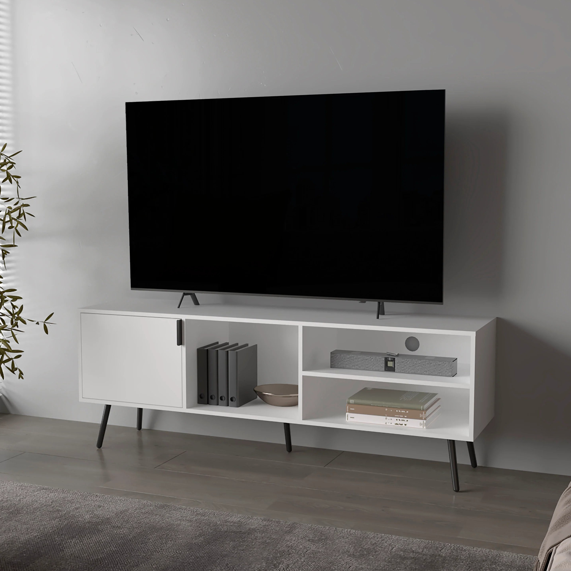 White Tv Cabinet With Door And Open Shelving - Organize Your ...