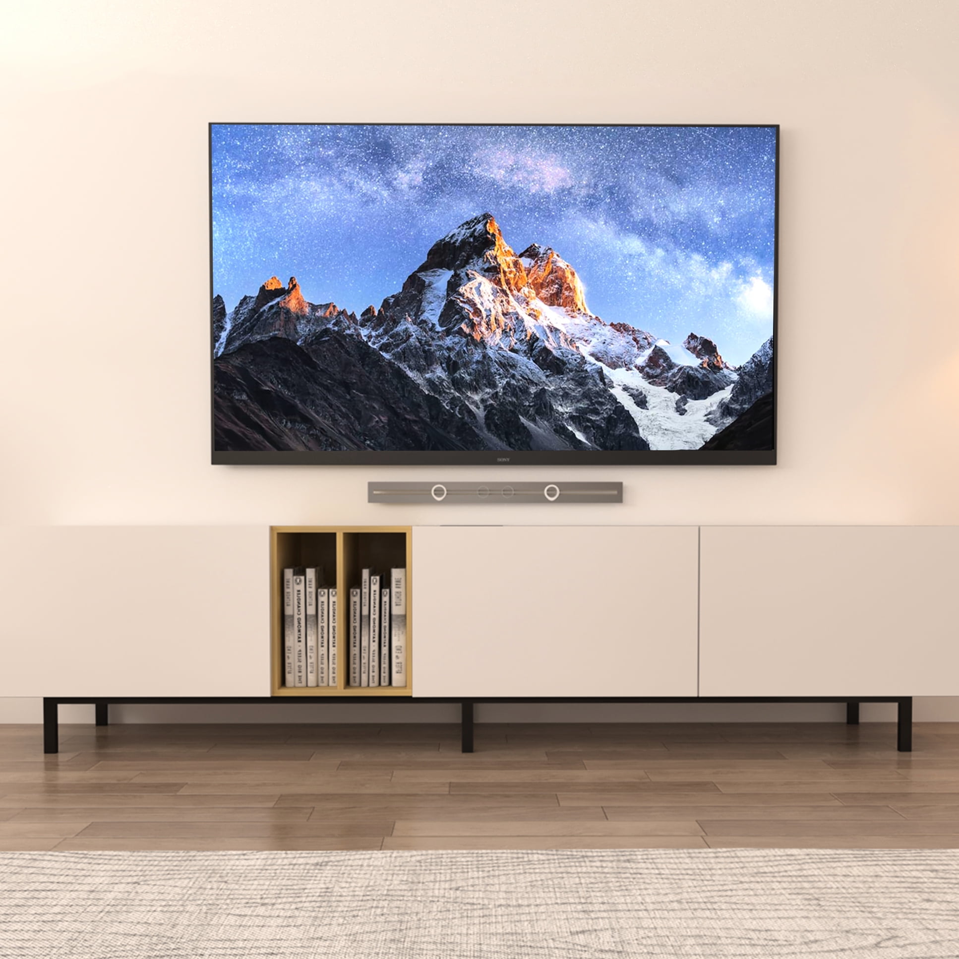 White Tv Cabinet With 90% Storage And Wireless Charging Function For ...