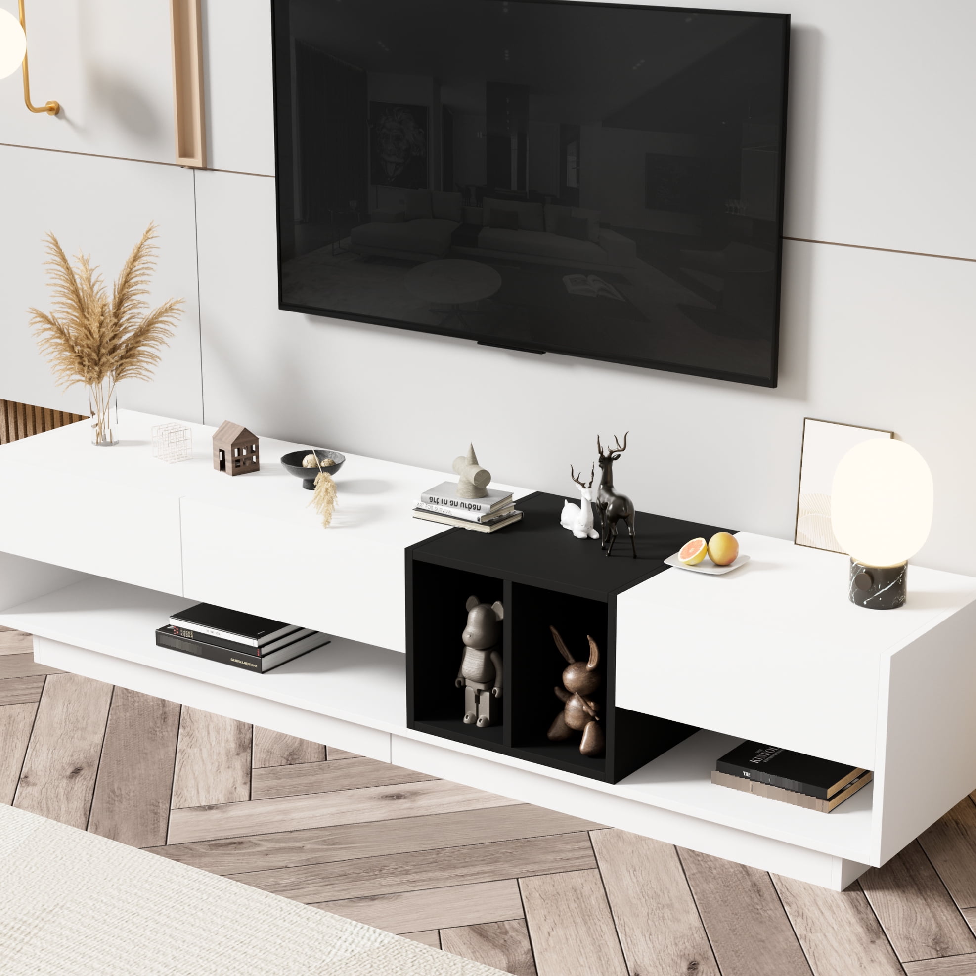 White Tv Stand With Construction: Accommodate Electronic Devices, Two ...