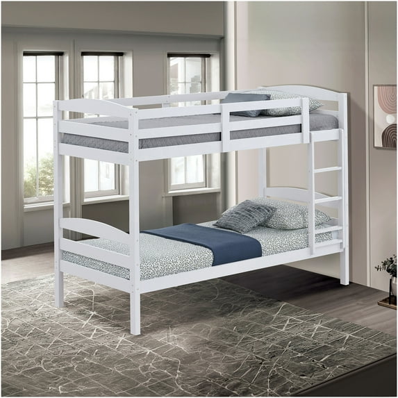 White Twin Bunk Bed with Arch Slat Design, Patented Locking System for ...