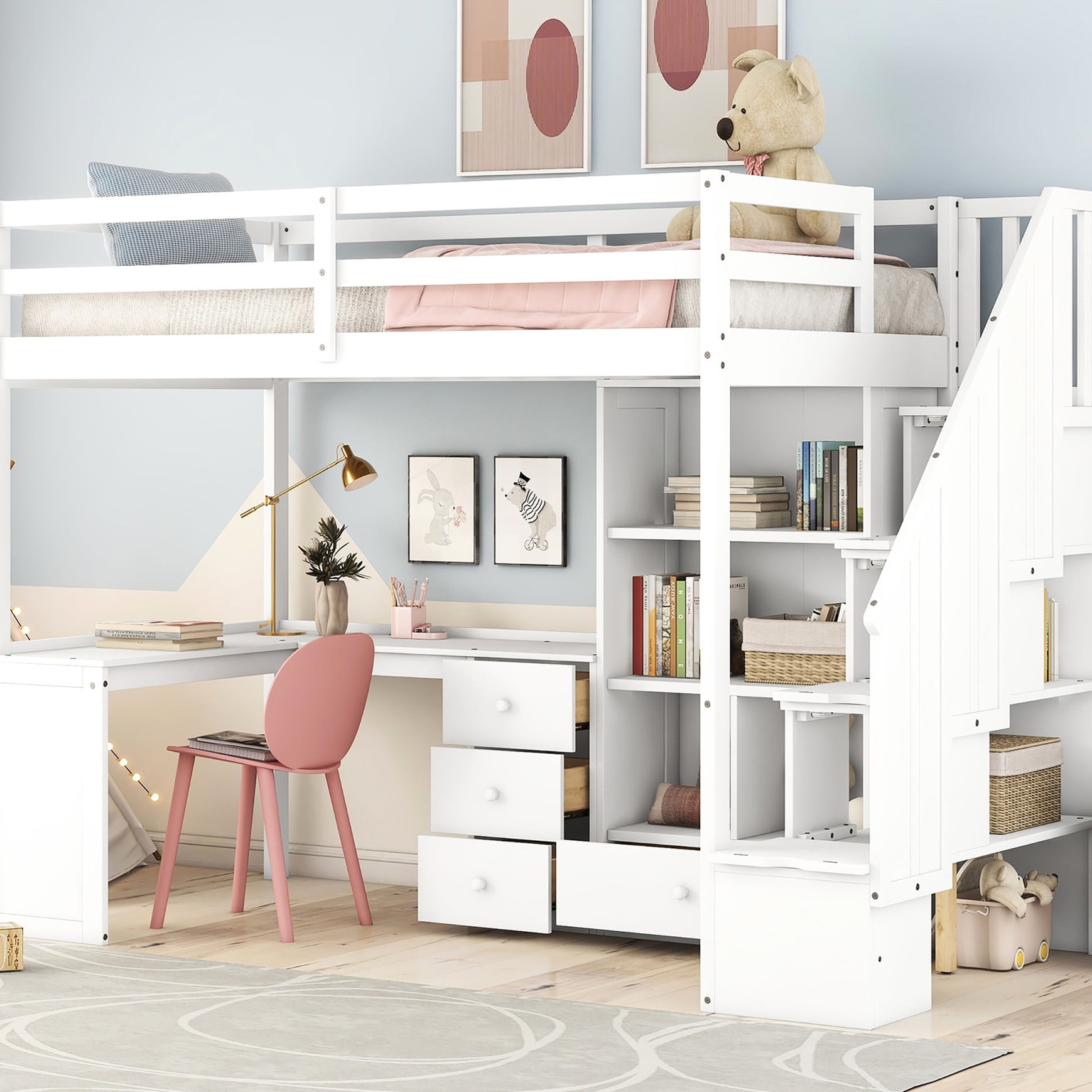 White Twin Loft - Left or Right Staircase Placement - Flexible Room ...