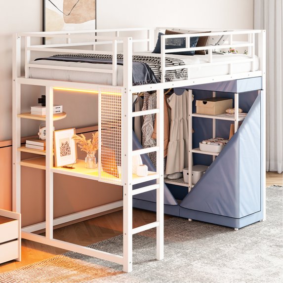 White Twin Metal Loft Bed - Integrated Desk, Power & Storage - Walmart.com