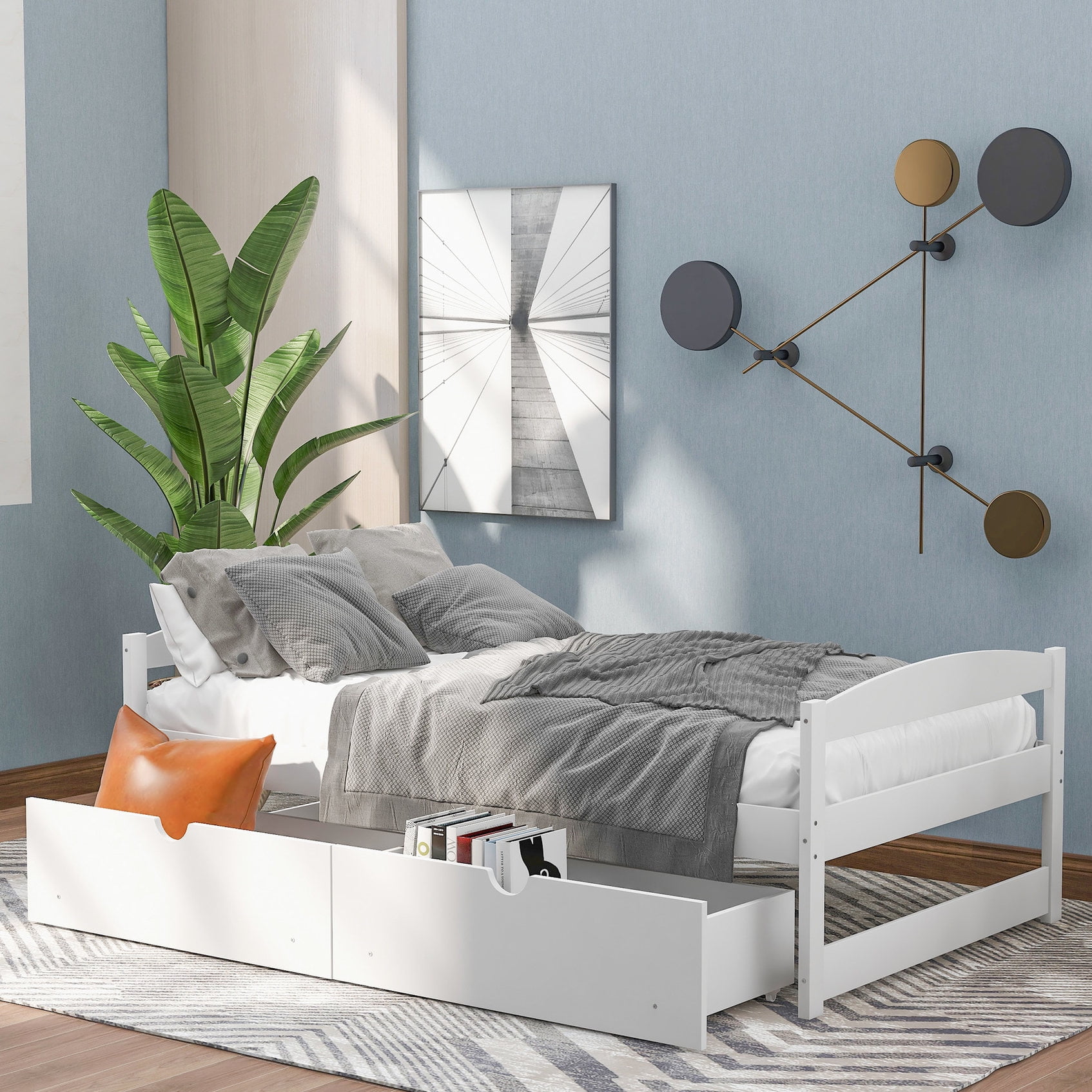 White Twin Platform Bed Featuring Two Drawer Units | Quality Materials, Ideal for Saving Space ...